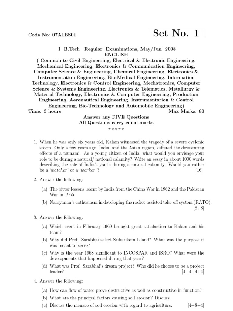 English June 2008 Jntu Question Paper | PDF | Language Arts ...