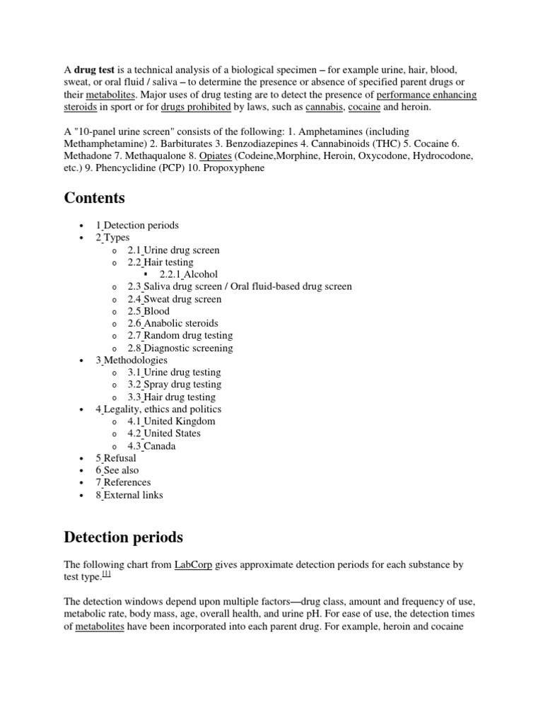 Drug Testing Overview and Methods | PDF | Drug Test | Psychoactive Drugs