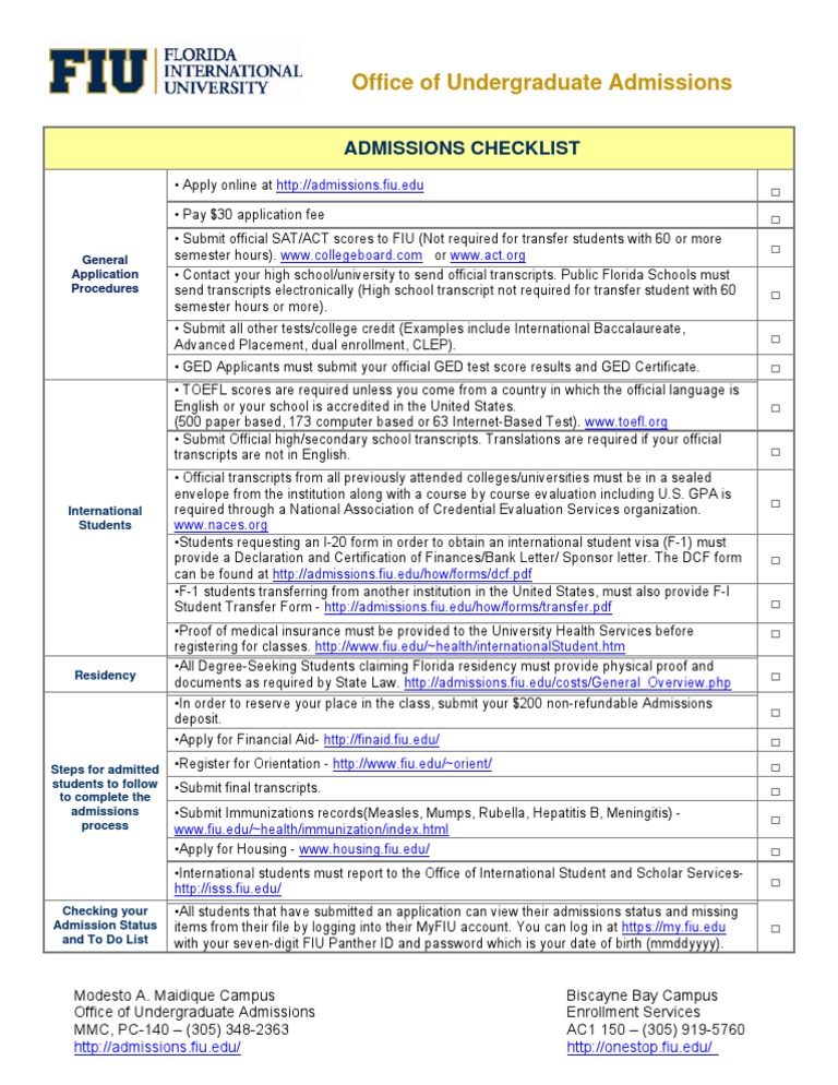 Checklist Admissions | University And College Admission | Academia