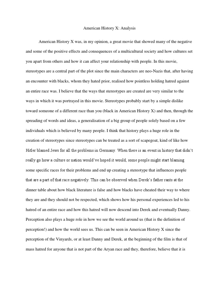 American History X Analysis | PDF | Hatred | Stereotypes
