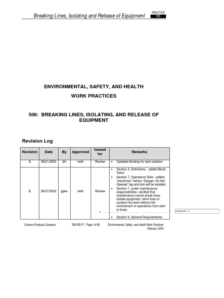 Breaking Lines, Isolating and Release of Equipment | PDF | Valve | Pipe ...
