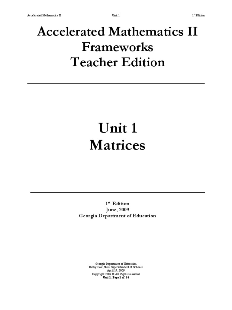 Accelerated Math II - Unit I-1 | PDF | Determinant | Matrix (Mathematics)