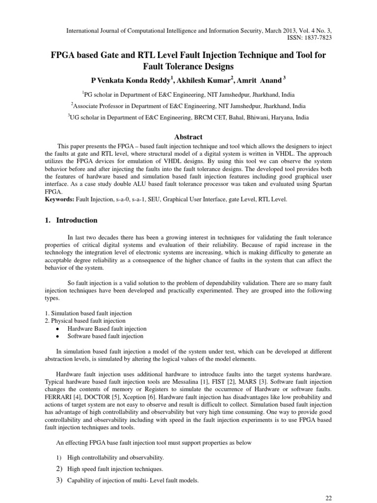 Paper-3 FPGA Based Gate and RTL Level Fault Injection Technique and Tool For Fault Tolerance ...