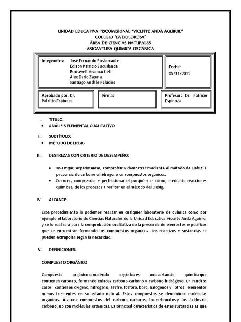 Método de Liebig en Química Orgánica | PDF | Redox | Compuestos químicos