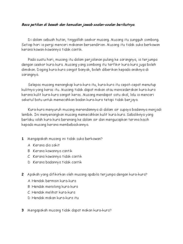 Baca Petikan Di Bawah Dan Kemudian Jawab Soalan | PDF | Olahraga & Rekreasi