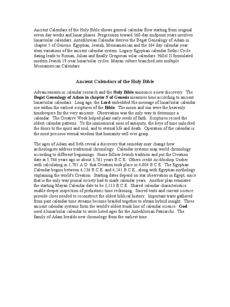Ancient Calendars of The Holy Bible | PDF | Calendar | Priest