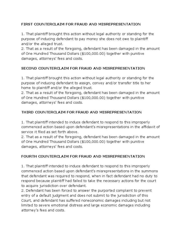 First Counterclaim For Fraud and Misrepresentation | PDF ...