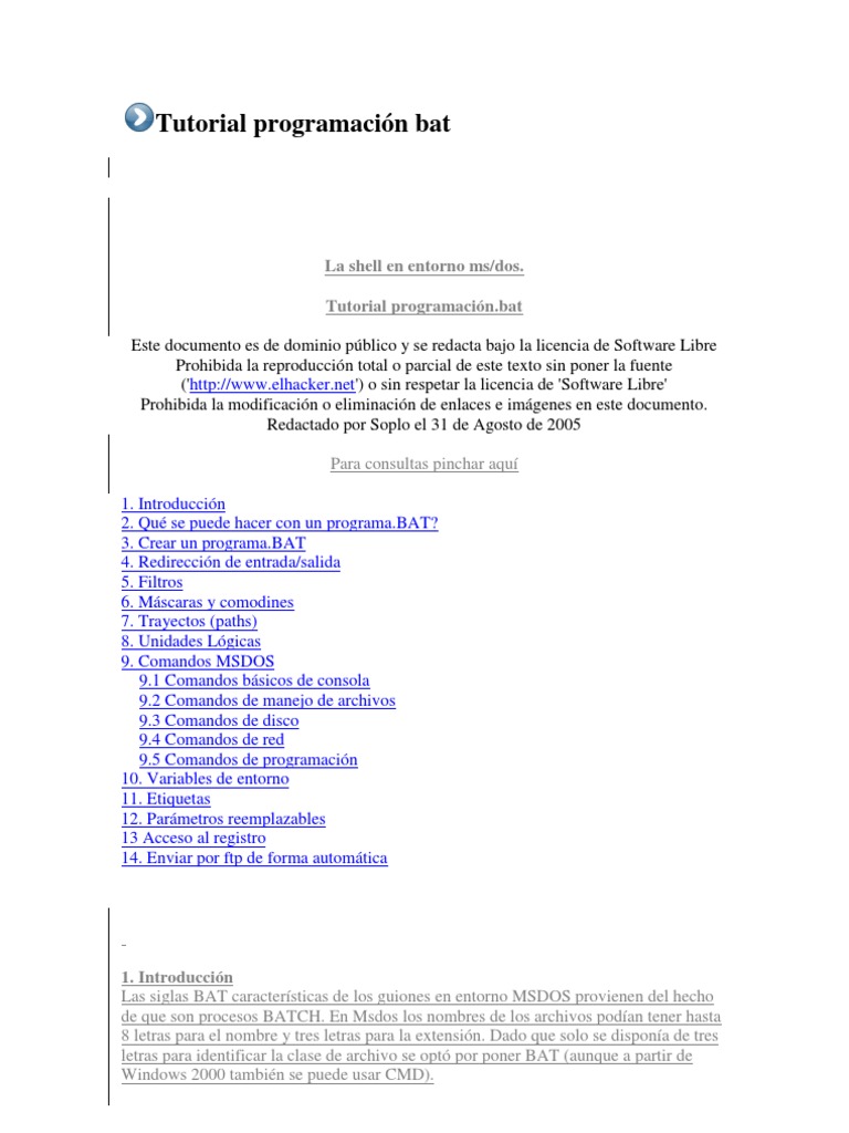 Tutorial Programación Bat | PDF | Archivo de computadora | Interfaz de ...