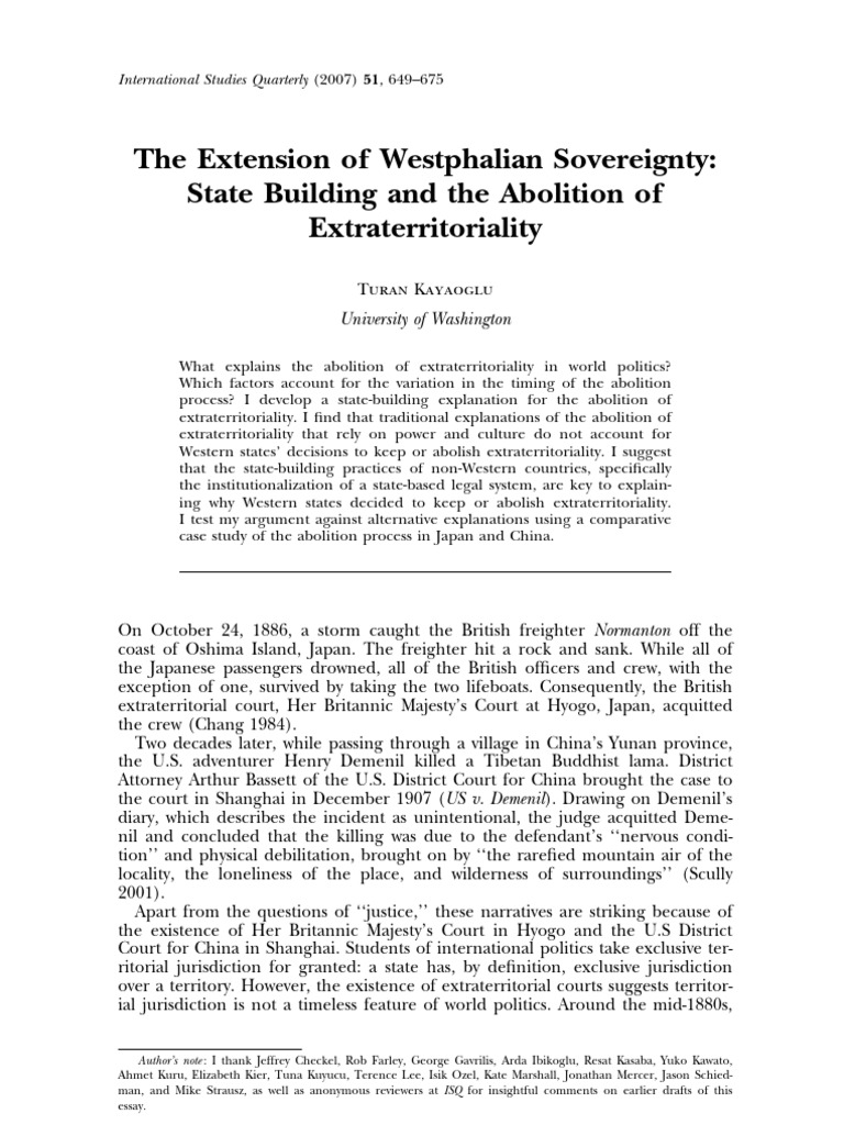 Turan Kayaoglu, The Extension of Westphalian Sovereignty: State ...