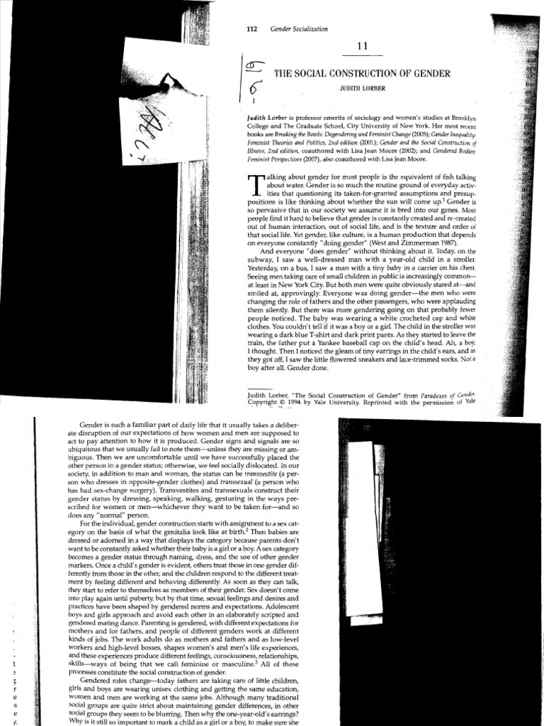 The Social Construction of Gender by Judith Lorber | PDF | Gender Role ...