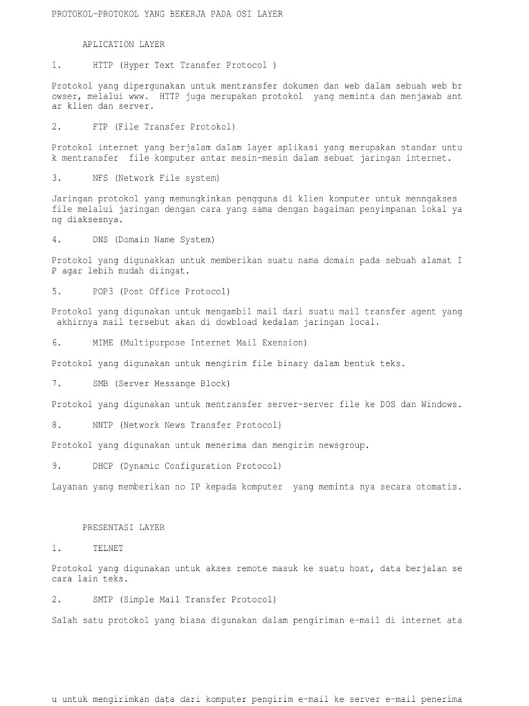 Protokol-Protokol Yang Bekerja Pada Osi Layer | PDF