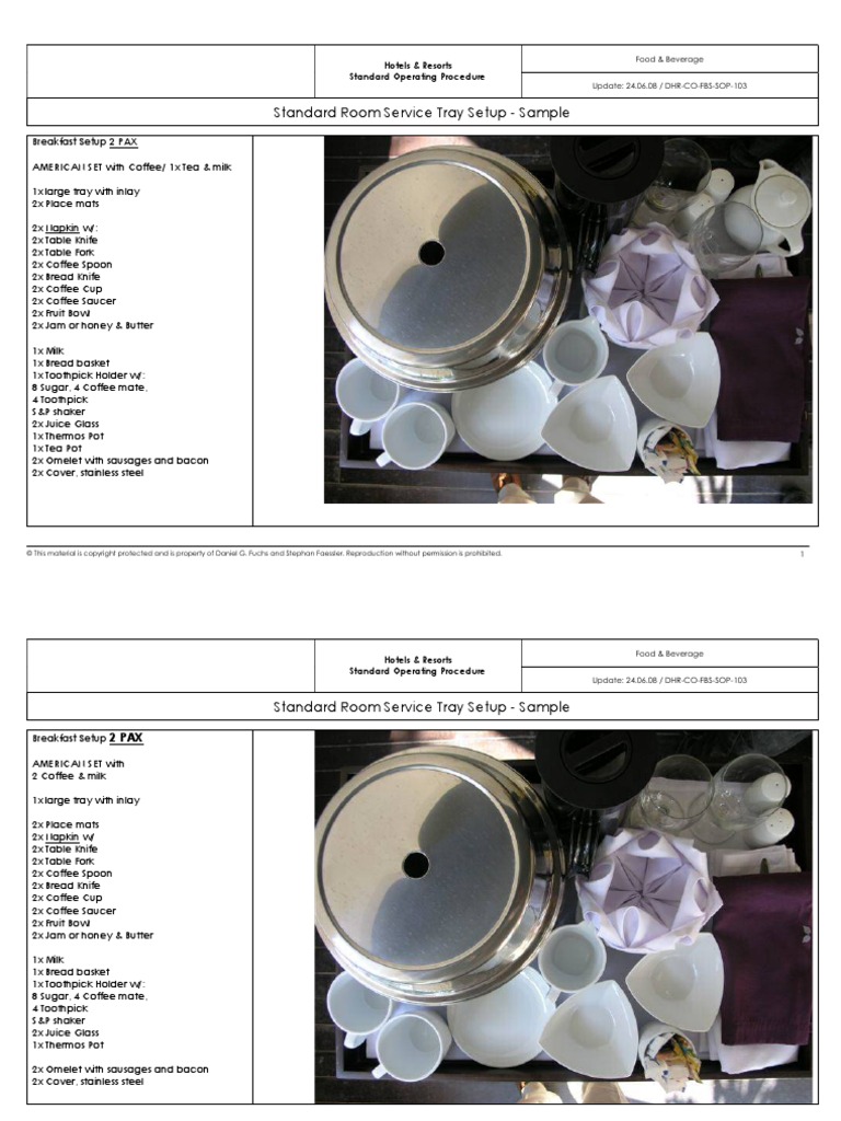 Standard Room Service Tray Setup | PDF | Eating Behaviors Of Humans ...