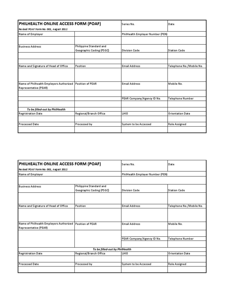 Philhealth Online Access Form (Poaf) | PDF