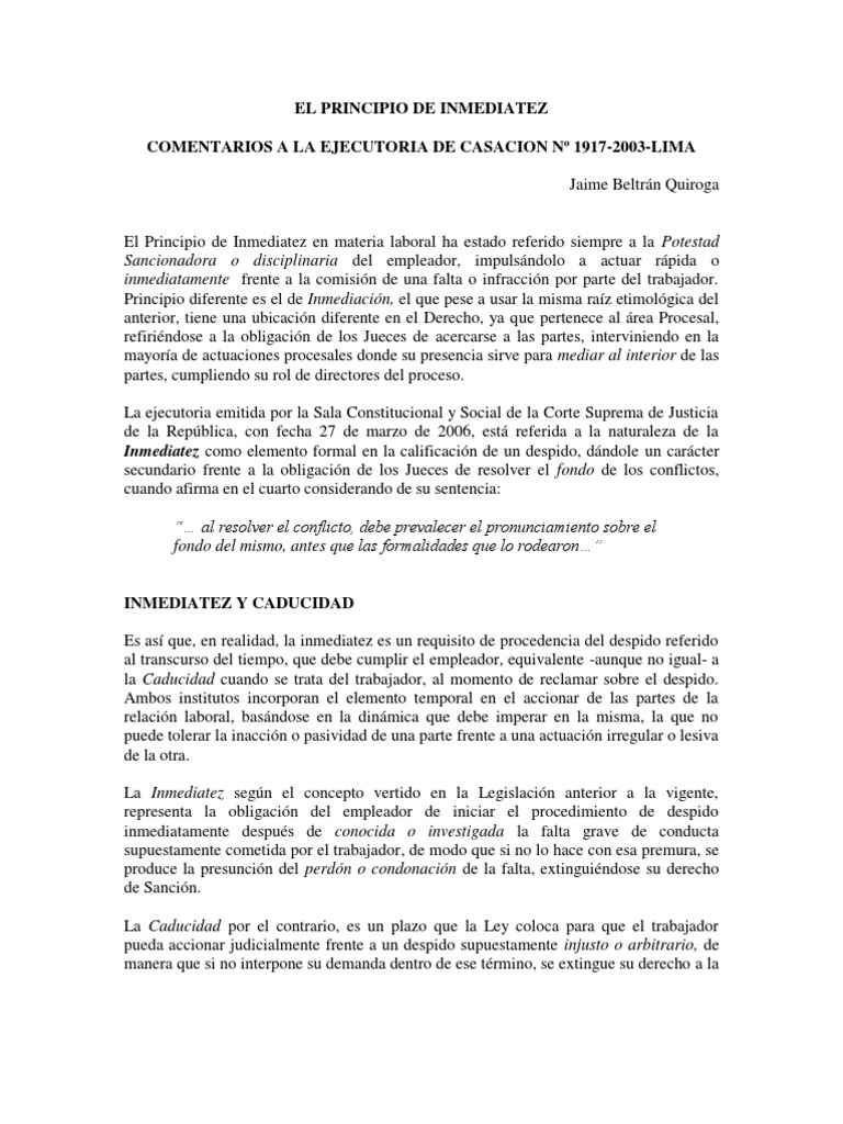 Principio de Inmediatez | PDF | Caso de ley | Derecho laboral