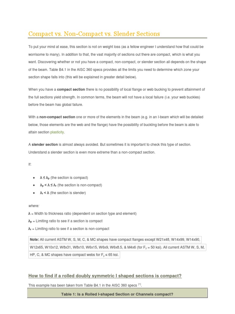Compact Vs Non Compact Steel Section Pdf Materials Science Building Engineering 