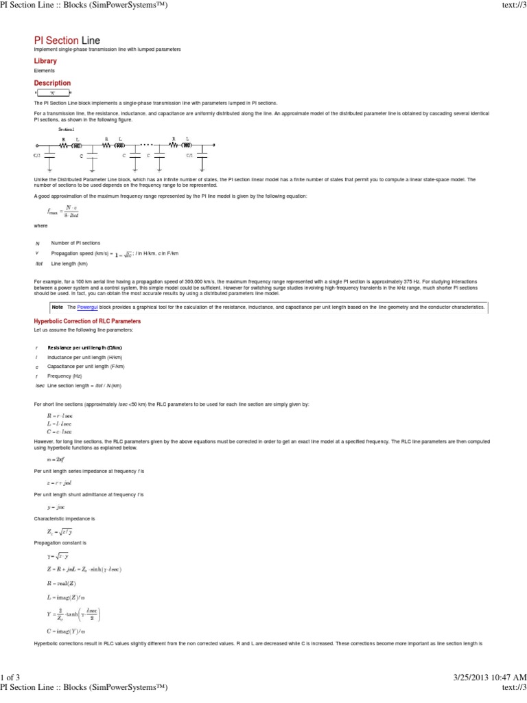 PI Section Line - Blocks (SimPowerSystems™) | PDF | Transmission Line ...