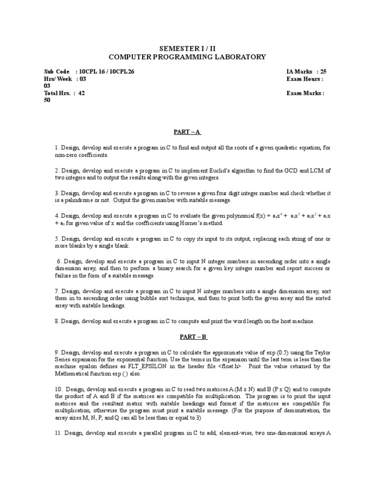 Semester I / Ii Computer Programming Laboratory | PDF | Matrix ...