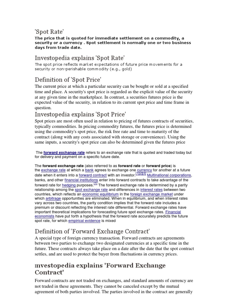 'Spot Rate': Nvestopedia Explains 'Forward Exchange Contract' | PDF ...