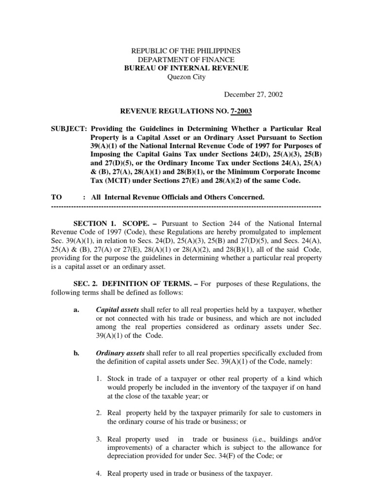 BIR rr 07-2003 | Capital Gains Tax | Lease | Free 30-day Trial | Scribd