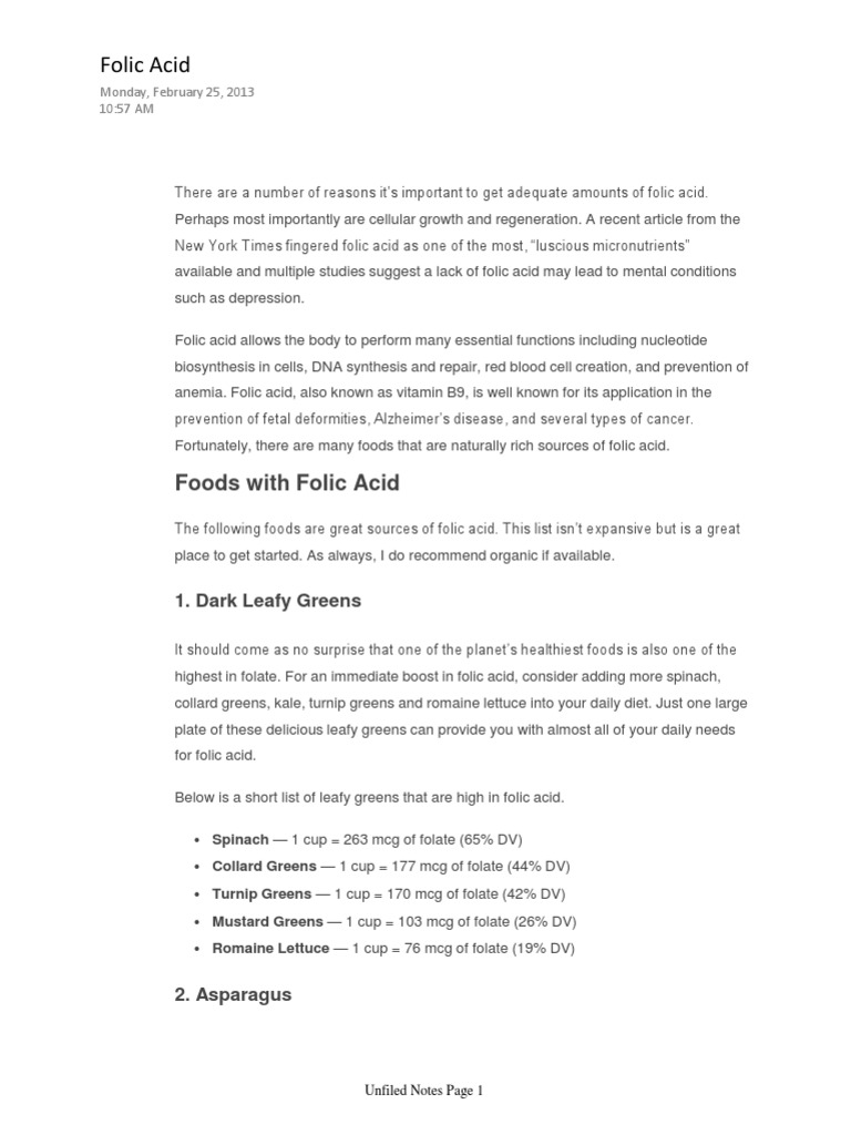 Folic Acid Foods | PDF | Folic Acid | Diet & Nutrition