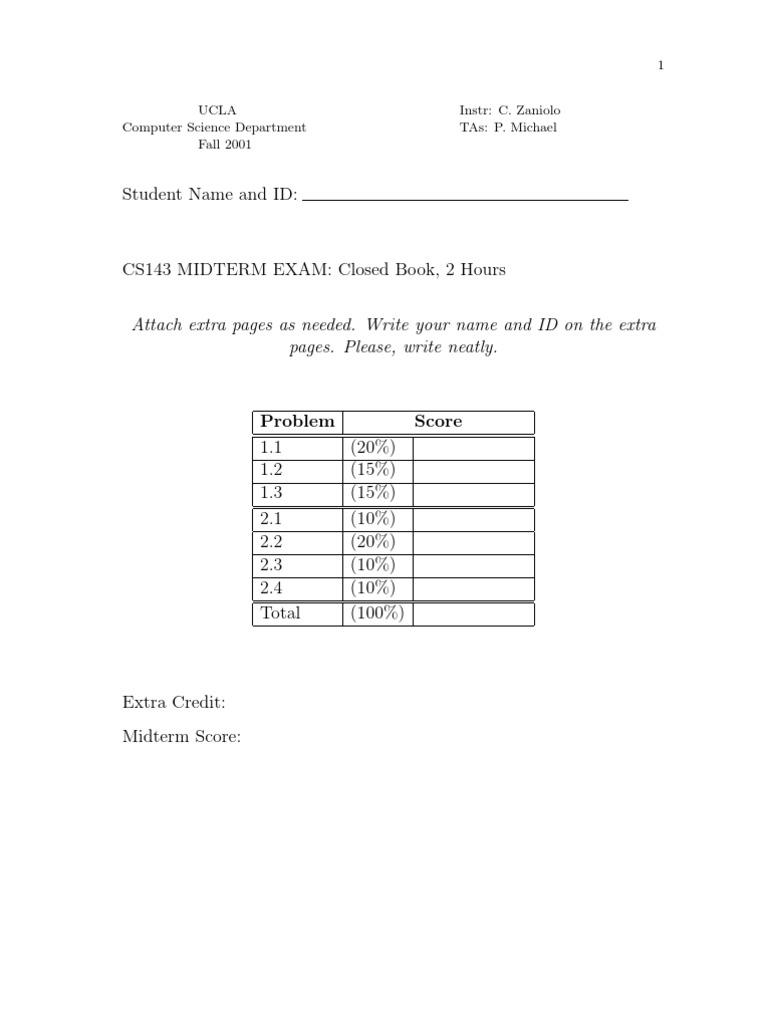 Cs 143 Sample Mid | PDF | Database Index | Databases