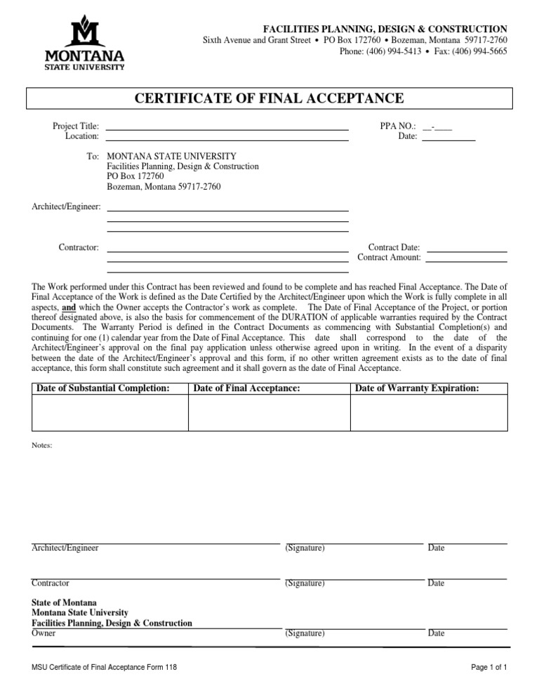 Certificate of Final Acceptance | PDF