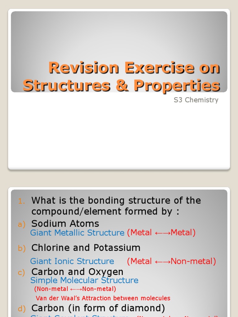Revision Exercise On Structures & Properties: S3 Chemistry | PDF ...