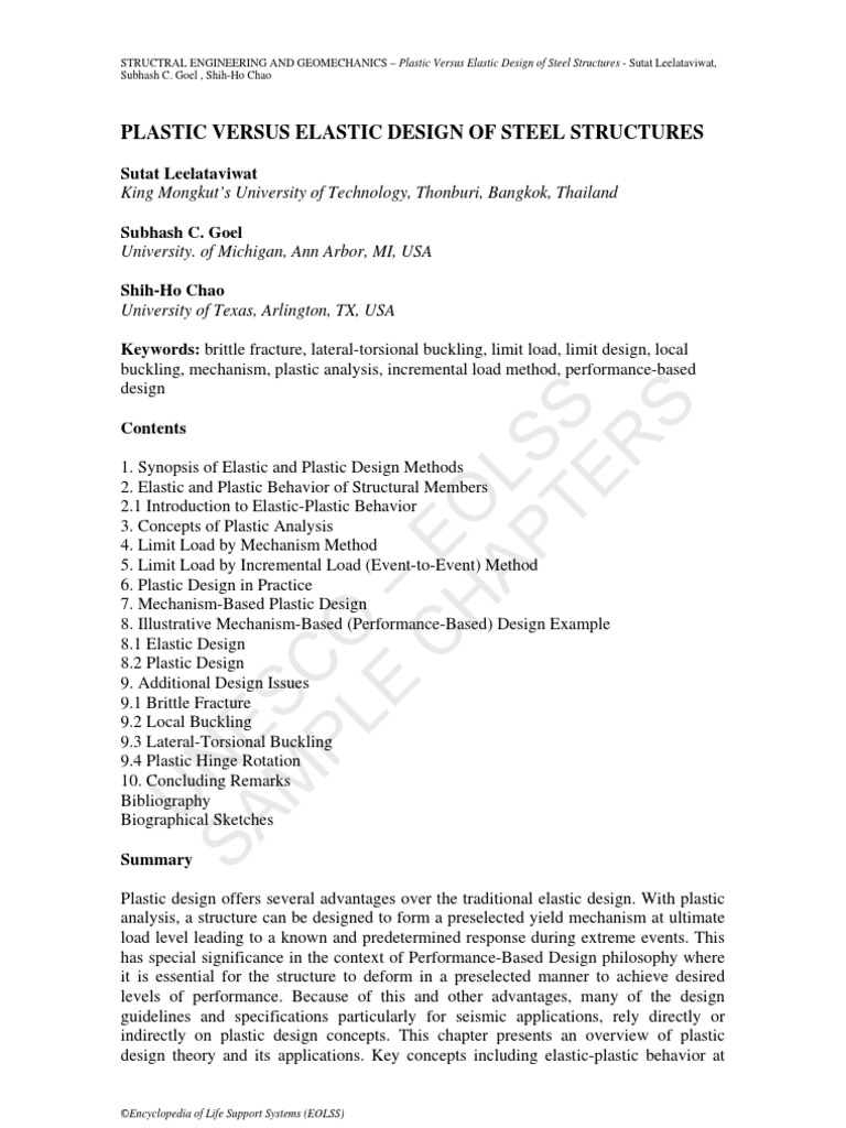 Plastic Versus Elastic Design of Steel Structures | PDF