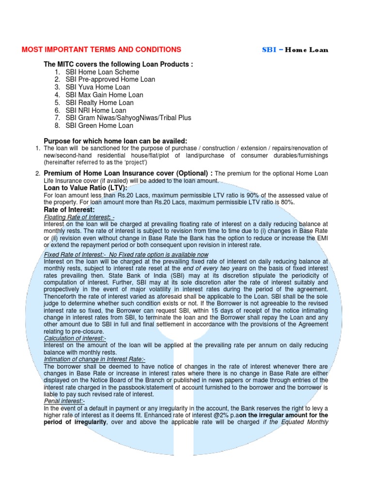 Sbi Home Loan Mitc | PDF | Mortgage Loan | Loans