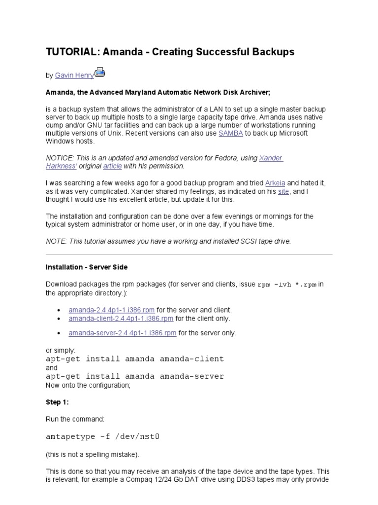 TUTORIAL: Amanda - Creating Successful Backups: Gavin Henry | Download Free PDF | Backup ...