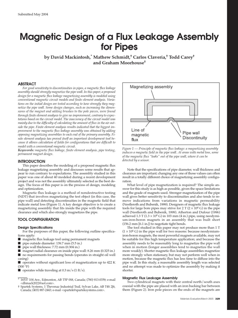 Magnetic Design of A Flux Leakage Assembly For Pipes | PDF | Magnetic ...