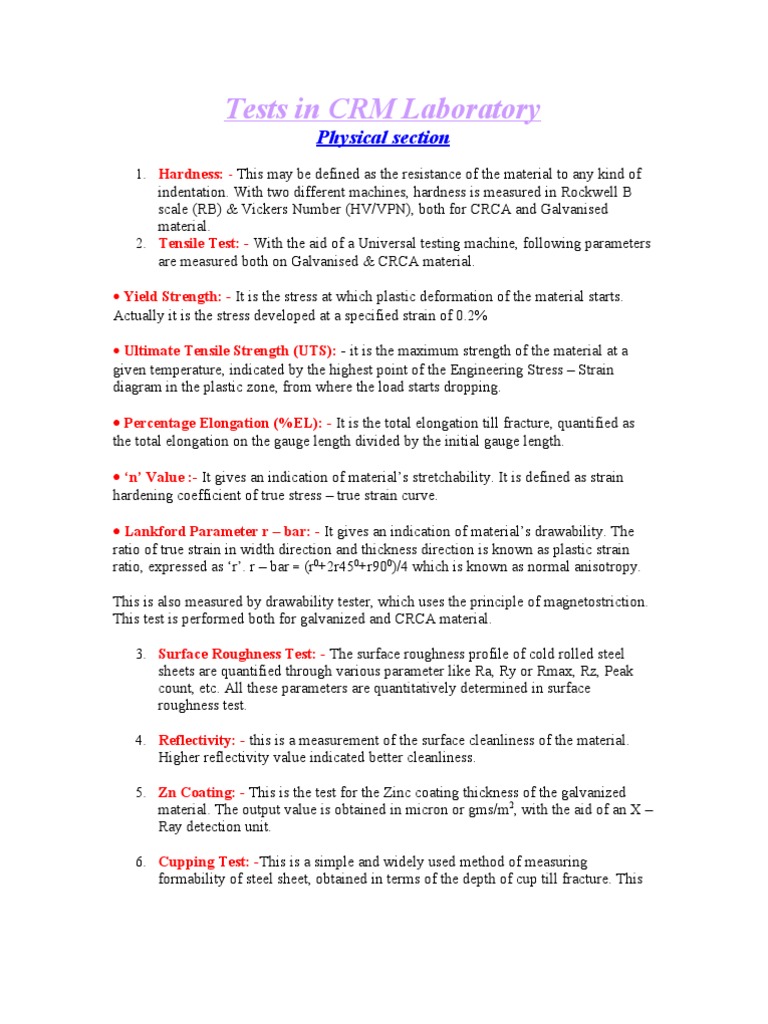 Tests in CRM Laboratory | PDF | Strength Of Materials | Deformation ...