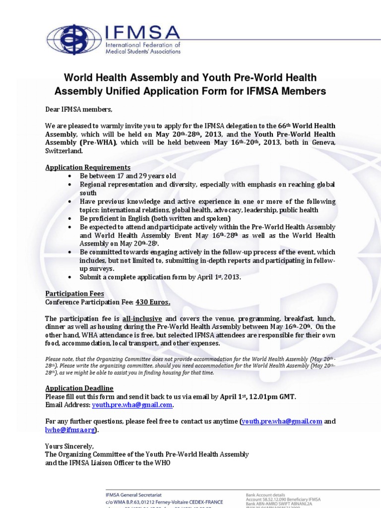 5 Application Form-Youth-Pre-WHA and WHA For IFMSA | PDF