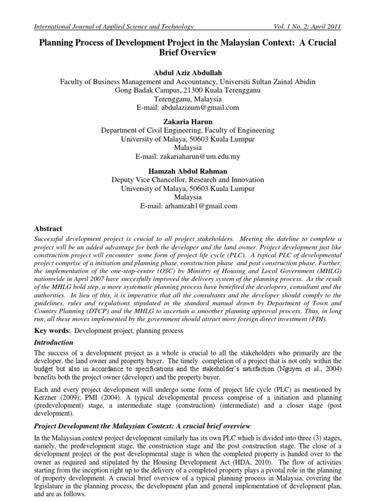 Planning Process of Development Project in The Malaysian Context: A ...