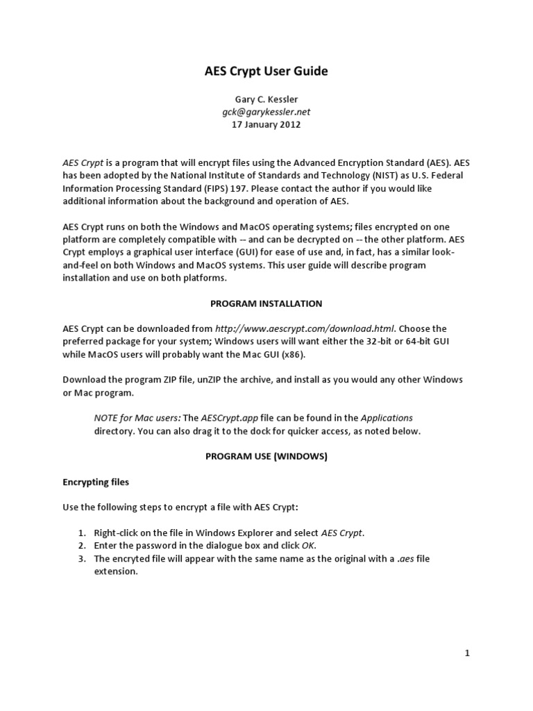 AES Crypt User Guide: Program Installation | PDF | Mac Os | Graphical ...