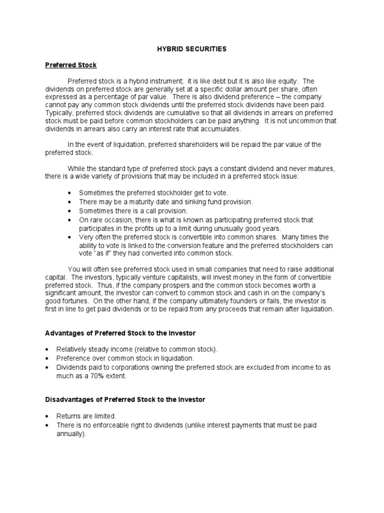 Hybrid Securities Preferred Stock | PDF | Preferred Stock | Common Stock