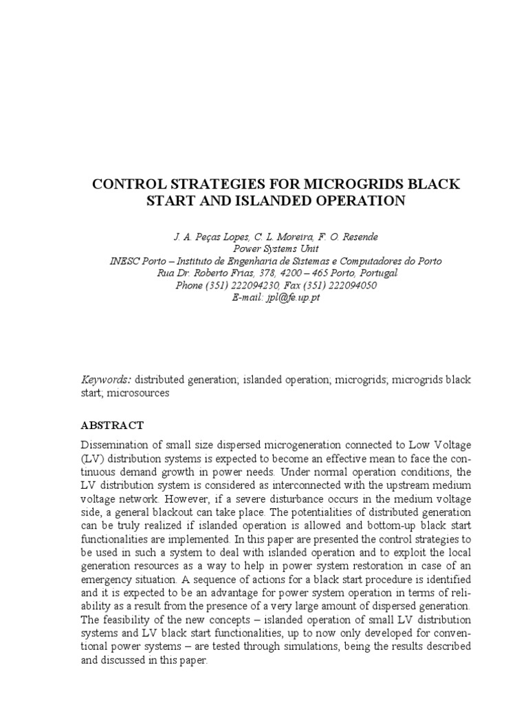 Control Strategies For Microgrids Black Start and Islanded Operation ...