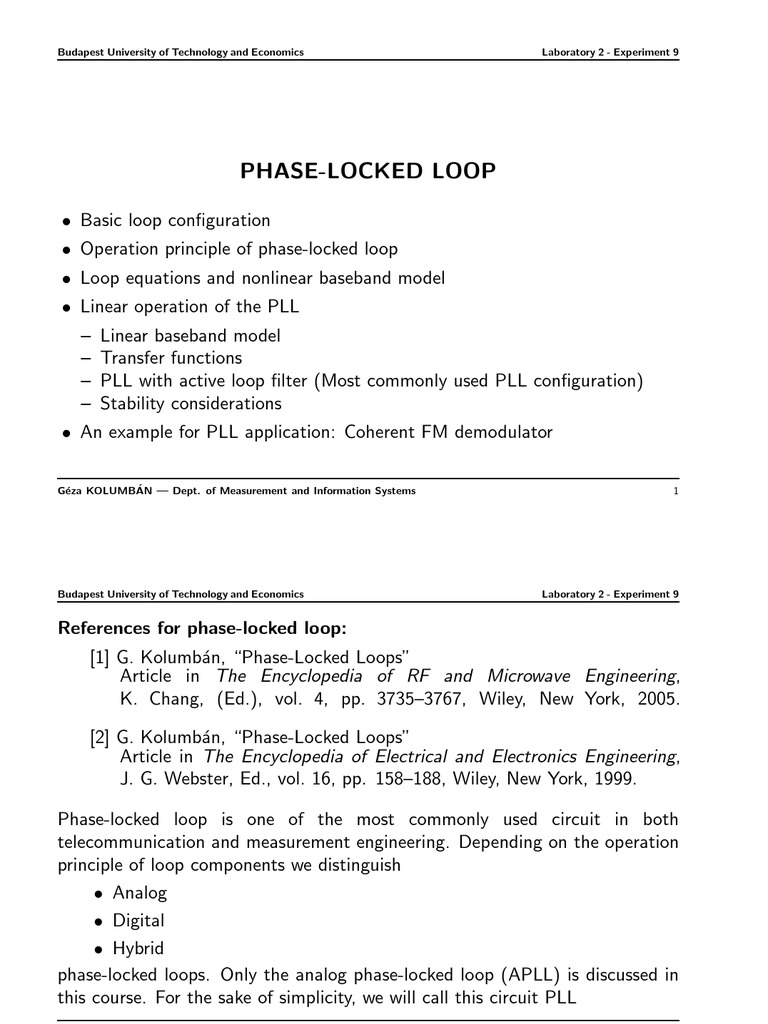 Phase-Locked Loop: Budapest University of Technology and Economics ...
