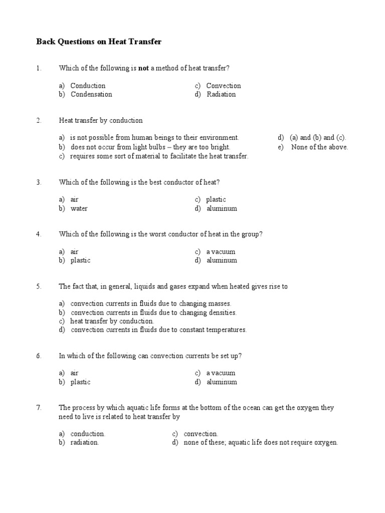 Back Questions On Heat Transfer | PDF | Heat Transfer | Electromagnetic ...