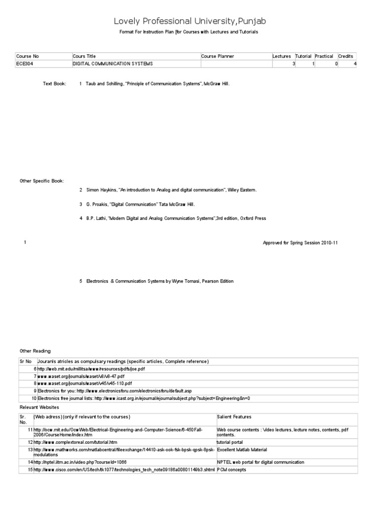 Lovely Professional University, Punjab: Course No Cours Title Course ...