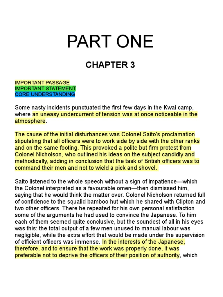 Part One: Important Passage Important Statement Core Understanding | PDF