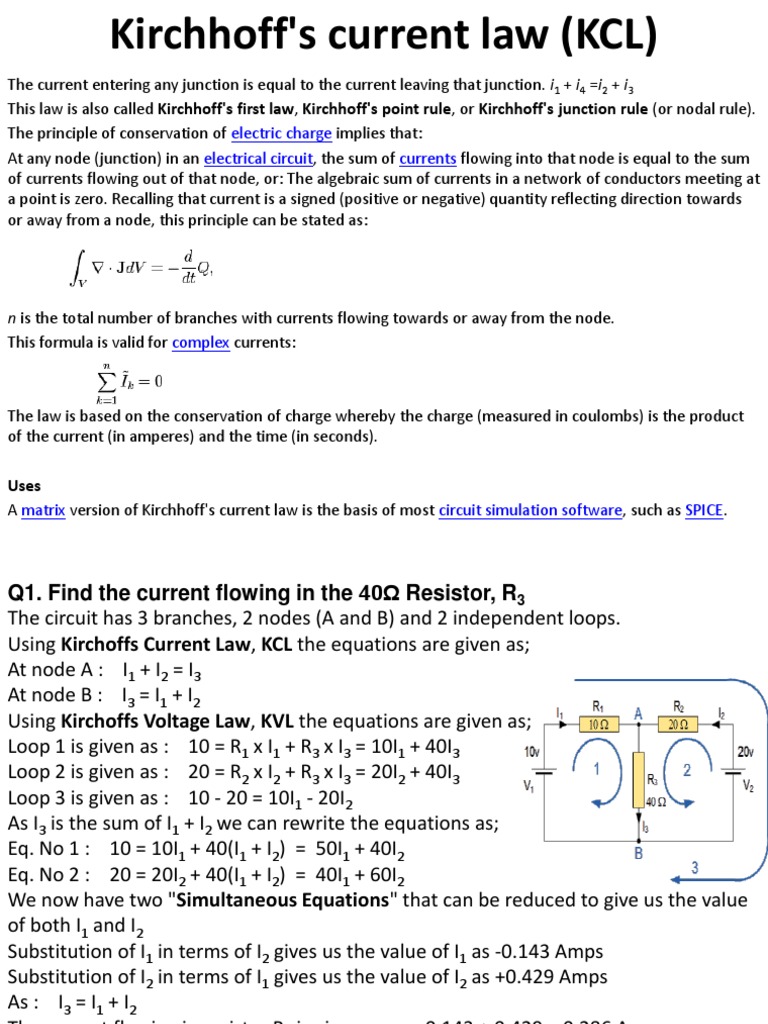 Kirchhoff's Current Law (KCL) | PDF | Quantity | Electrical Engineering
