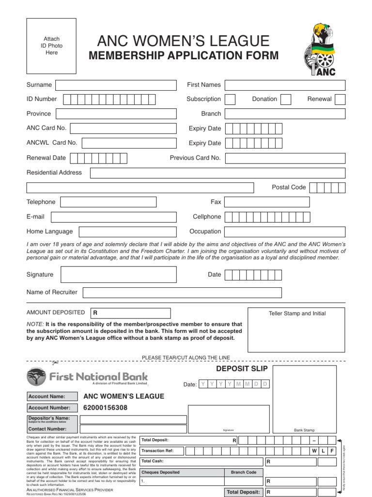 ANC Women's League Form | PDF | Cheque | Deposit Account