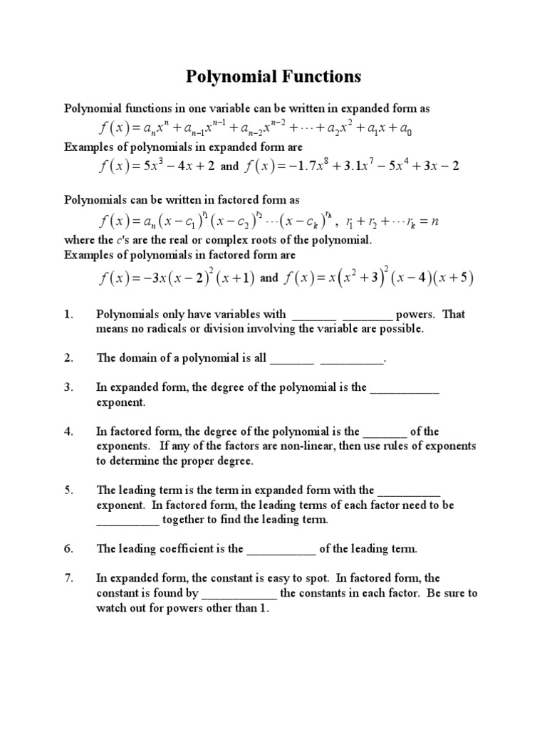 Polynomial Functions: FX Ax Ax Ax Ax Axa FX X X FX X X X X | PDF ...