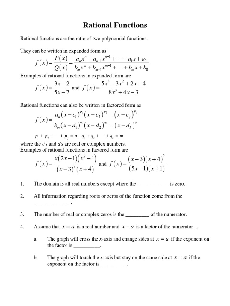 Rational Functions | PDF | Asymptote | Fraction (Mathematics)