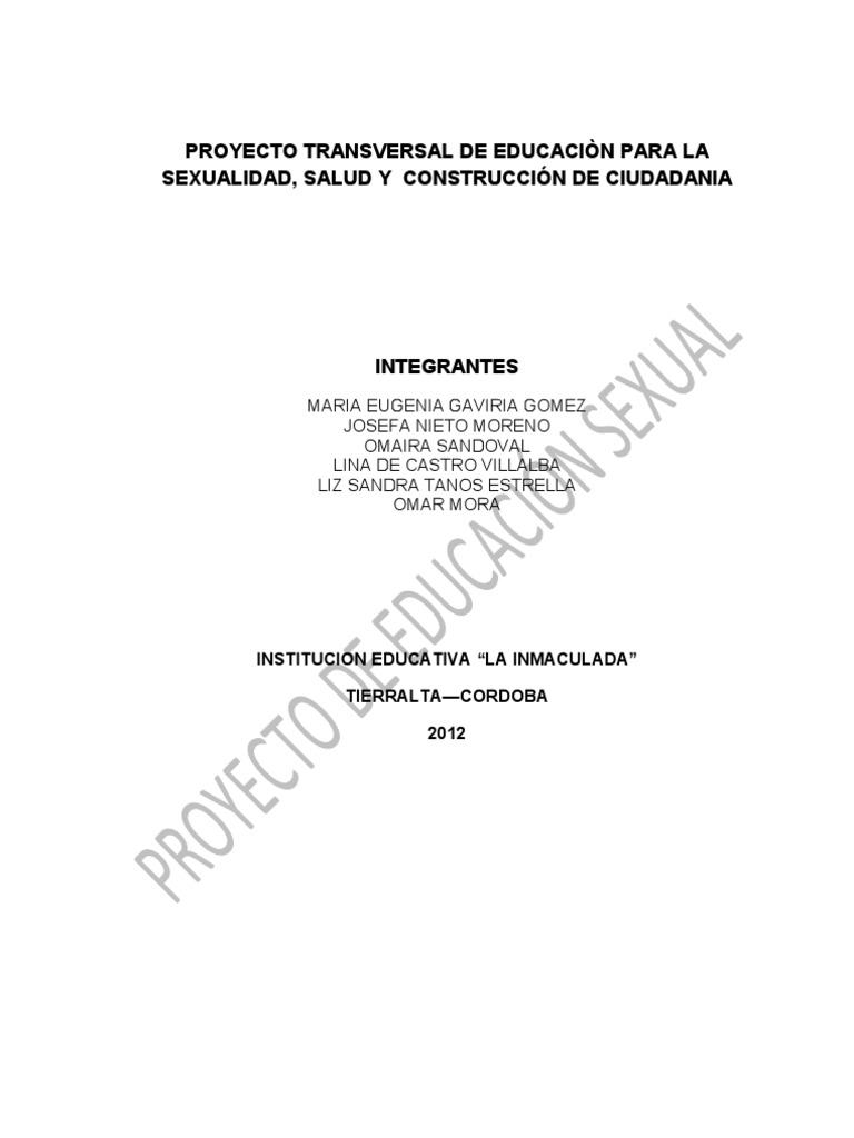 Proyecto Transversal De Educación Sexual Y Salud Pdf Educación