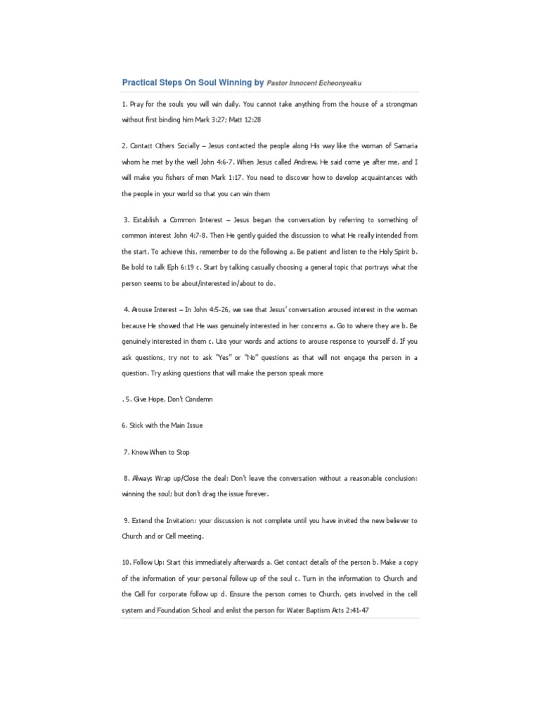 Practical Steps On Soul Winning | PDF | Conversation | Jesus