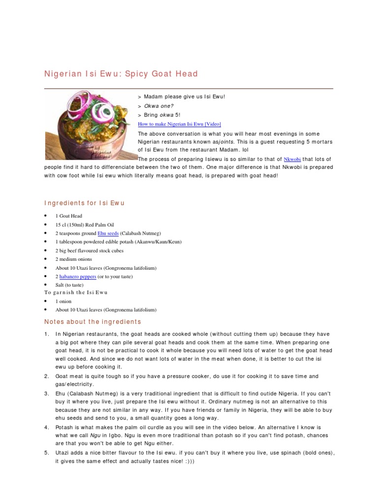 Nigerian Isi Ewu - Spicy Goat Head PDF | PDF | Food And Drink ...