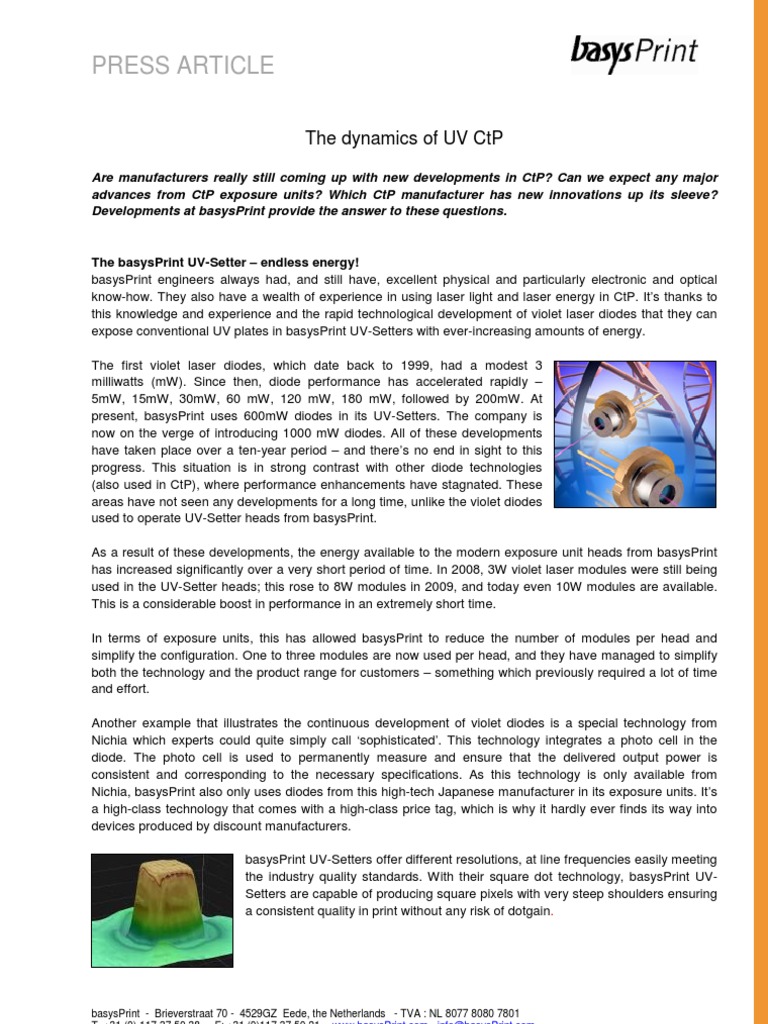 Innovations in UV CtP Technology | PDF | Laser | Watt