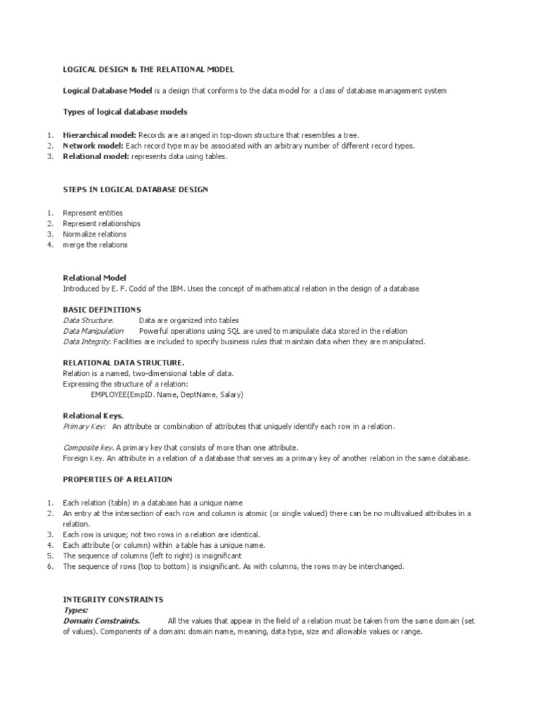 Logical Database Design Modeling | Download Free PDF | Relational Database | Relational Model
